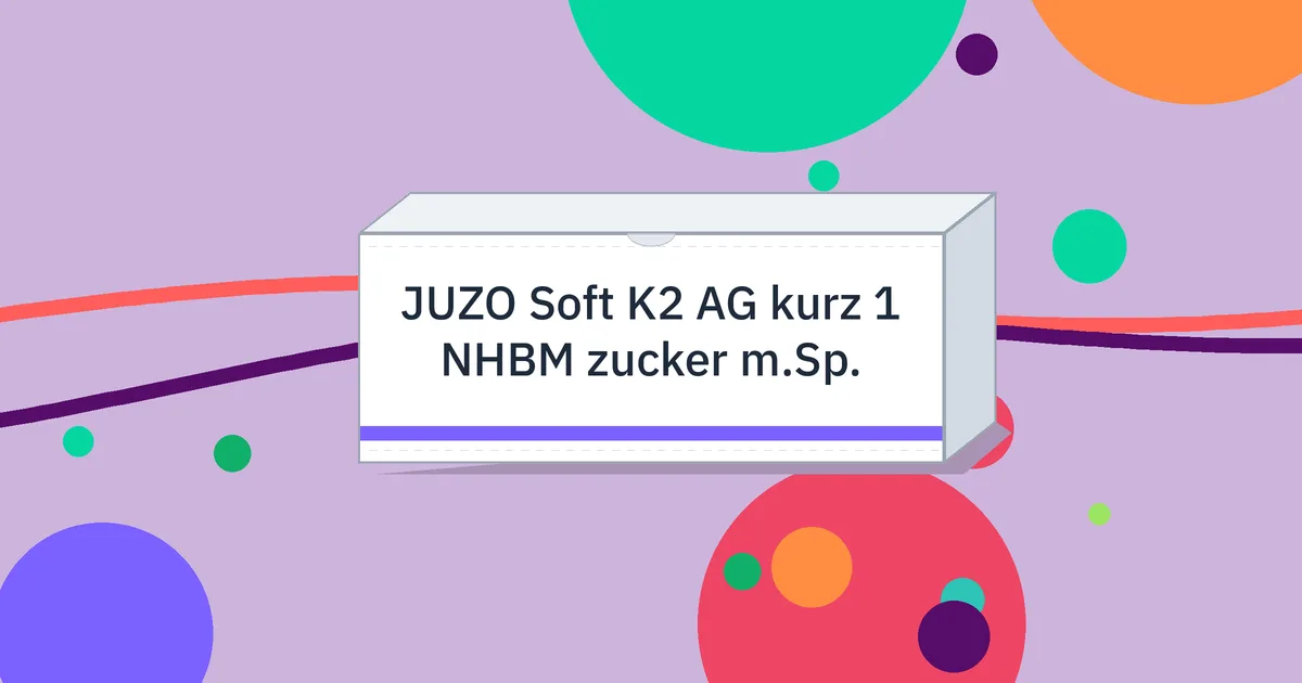 Symbolbild: Packung mit der Aufschrift JUZO Soft K2 AG kurz 1 NHBM zucker m.Sp. (PZN 15019809) – Verfügbarkeit und Bezug in Apotheken in Frankfurt am Main