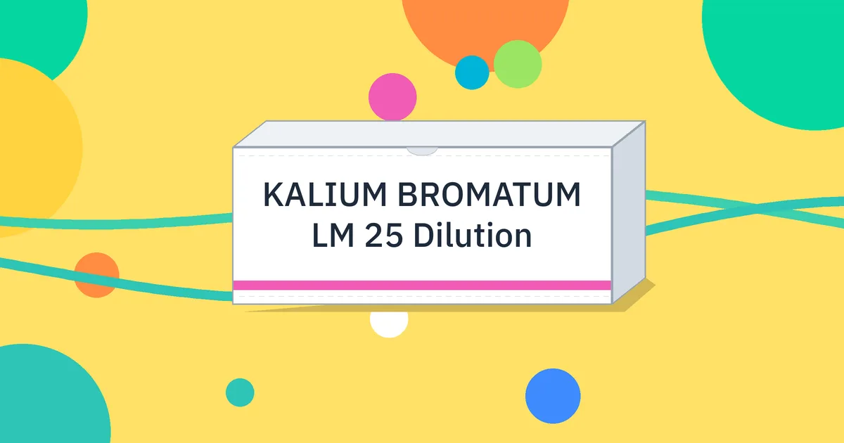 Symbolbild: Packung mit der Aufschrift KALIUM BROMATUM LM 25 Dilution (PZN 12918022) – Verfügbarkeit und Bezug in Apotheken in Frankfurt am Main