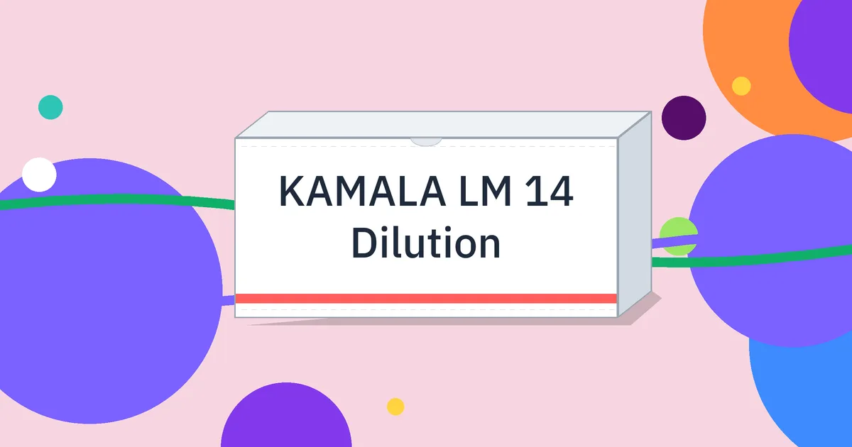 Symbolbild: Packung mit der Aufschrift KAMALA LM 14 Dilution (PZN 13518069) – Verfügbarkeit und Bezug in Apotheken in Frankfurt am Main