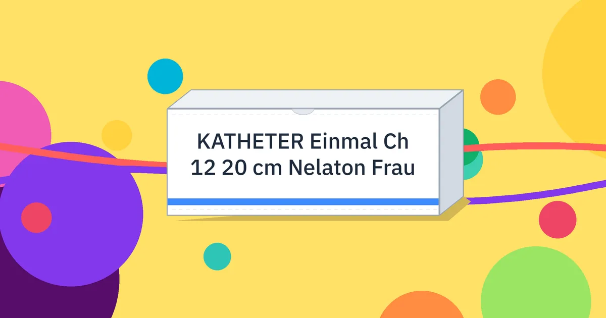 Symbolbild: Packung mit der Aufschrift KATHETER Einmal Ch 12 20 cm Nelaton Frau (PZN 01729915) – Verfügbarkeit und Bezug in Apotheken in Frankfurt am Main