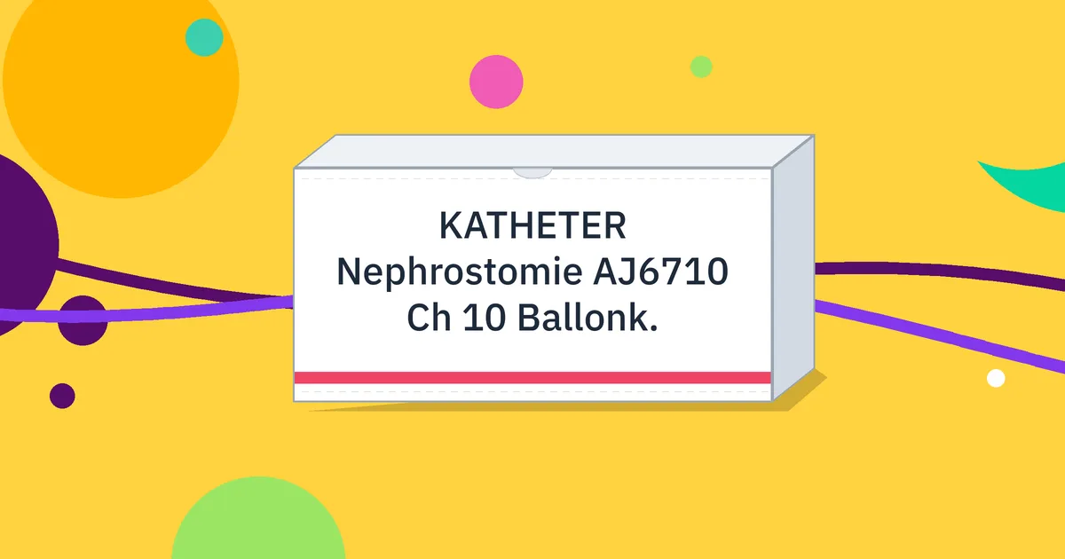 Symbolbild: Packung mit der Aufschrift KATHETER Nephrostomie AJ6710 Ch 10 Ballonk. (PZN 00155056) – Verfügbarkeit und Bezug in Apotheken in Frankfurt am Main