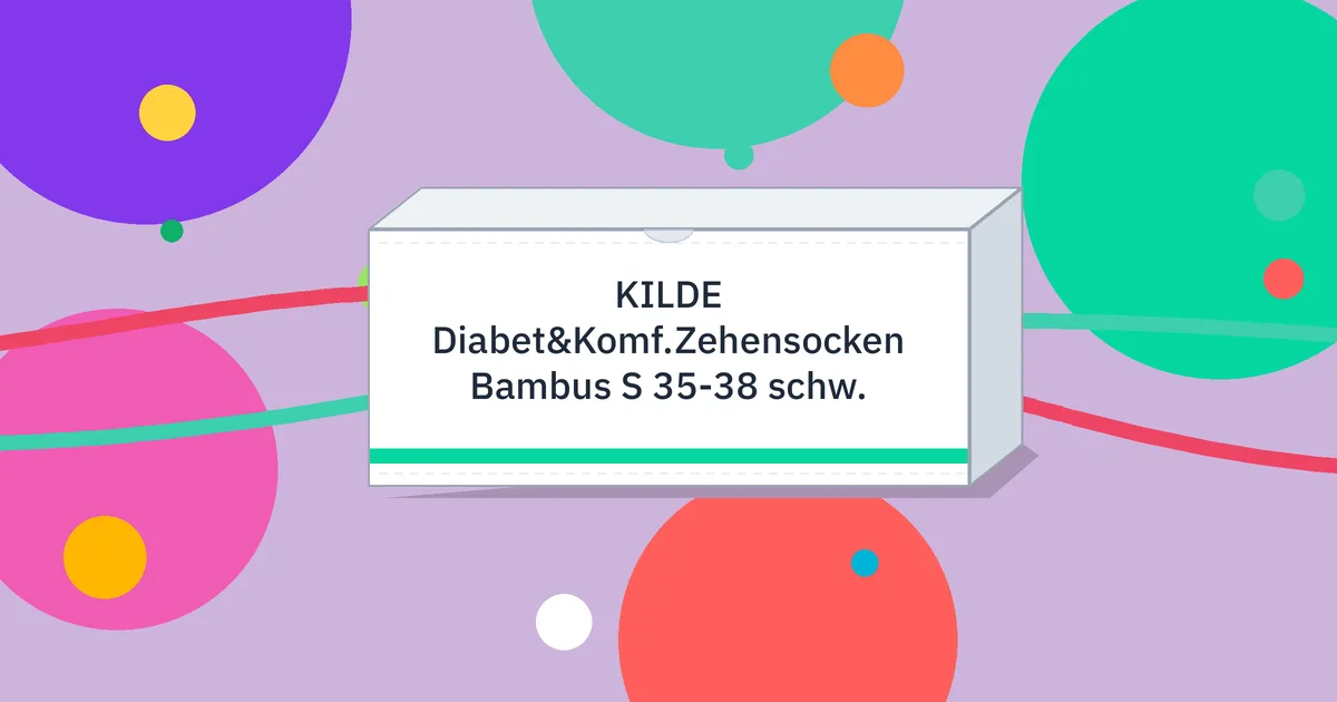 Symbolbild: Packung mit der Aufschrift KILDE Diabet&Komf.Zehensocken Bambus S 35-38 schw. (PZN 20798655) – Verfügbarkeit und Bezug in Apotheken in Frankfurt am Main
