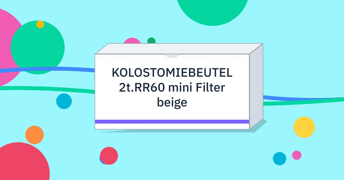 Symbolbild: Packung mit der Aufschrift KOLOSTOMIEBEUTEL 2t.RR60 mini Filter beige (PZN 18599090) – Verfügbarkeit und Bezug in Apotheken in Frankfurt am Main