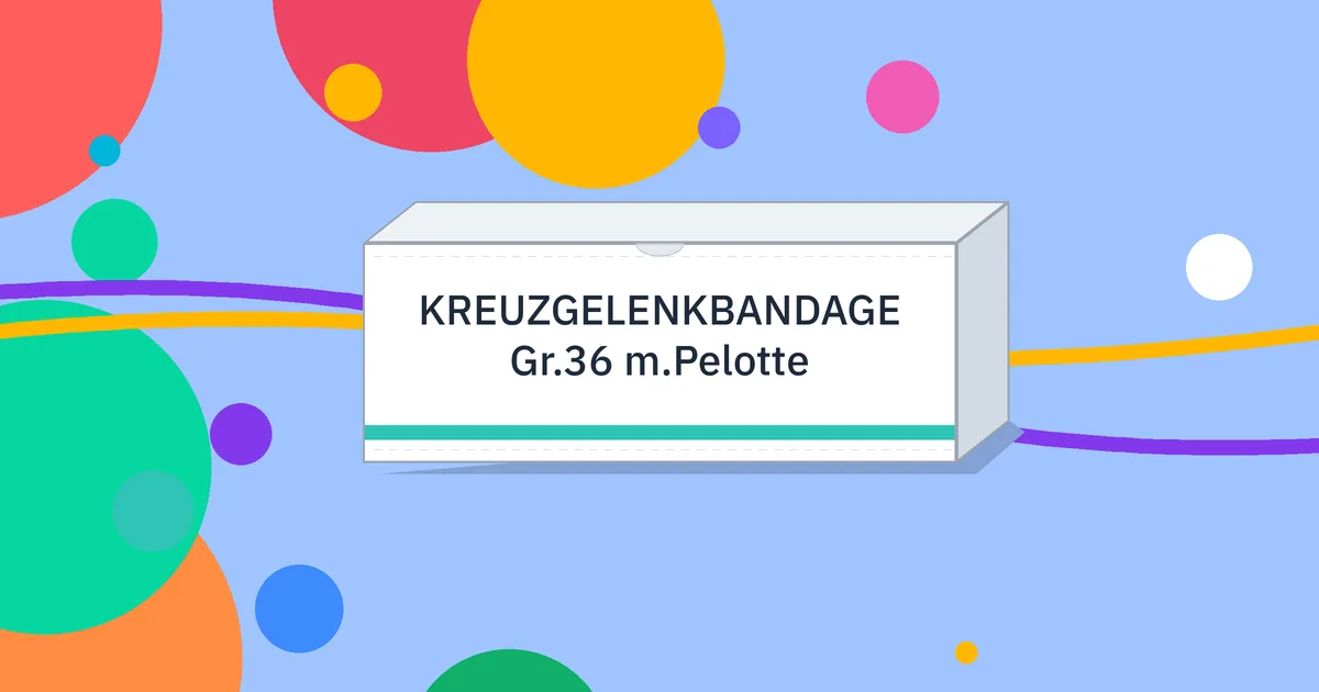Symbolbild: Packung mit der Aufschrift KREUZGELENKBANDAGE Gr.36 m.Pelotte (PZN 02008804) – Verfügbarkeit und Bezug in Apotheken in Frankfurt am Main