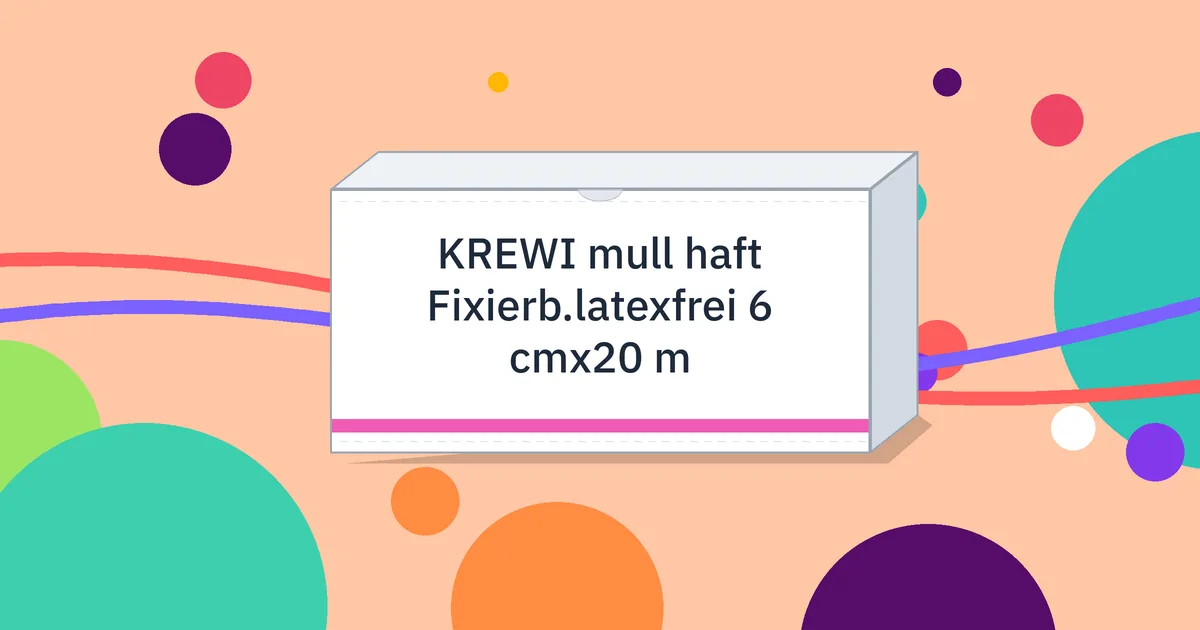 Symbolbild: Packung mit der Aufschrift KREWI mull haft Fixierb.latexfrei 6 cmx20 m (PZN 12374792) – Verfügbarkeit und Bezug in Apotheken in Frankfurt am Main