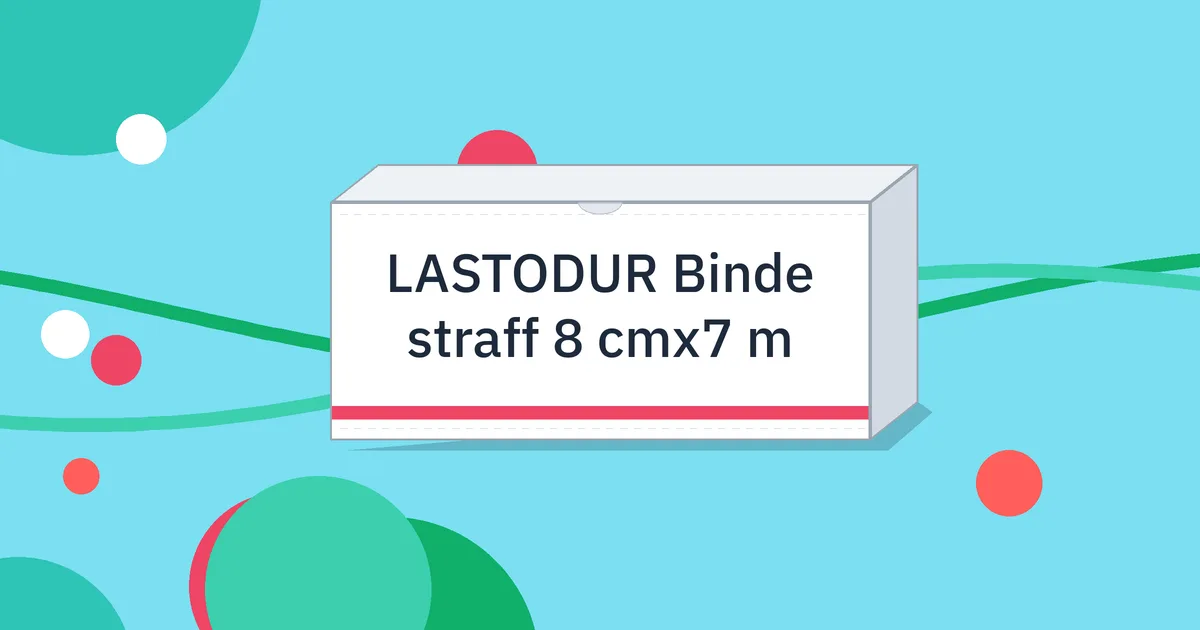 Symbolbild: Packung mit der Aufschrift LASTODUR Binde straff 8 cmx7 m (PZN 13744400) – Verfügbarkeit und Bezug in Apotheken in Frankfurt am Main