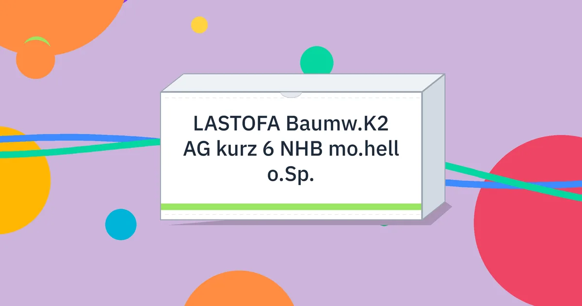 Symbolbild: Packung mit der Aufschrift LASTOFA Baumw.K2 AG kurz 6 NHB mo.hell o.Sp. (PZN 01948540) – Verfügbarkeit und Bezug in Apotheken in Frankfurt am Main
