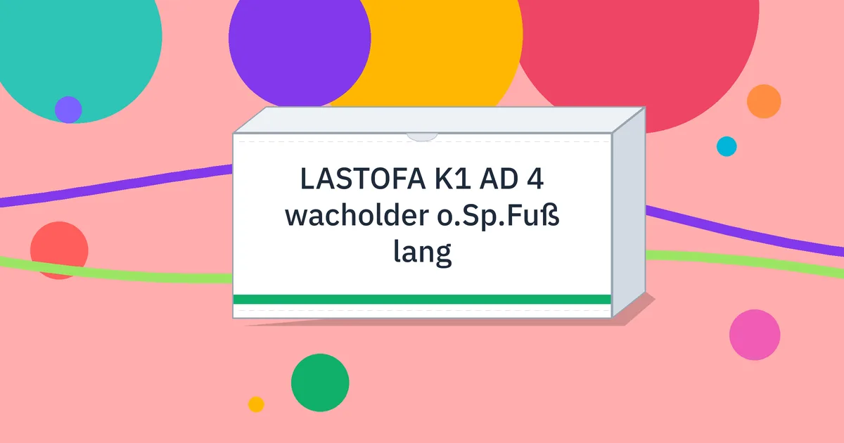 Symbolbild: Packung mit der Aufschrift LASTOFA K1 AD 4 wacholder o.Sp.Fuß lang (PZN 14146635) – Verfügbarkeit und Bezug in Apotheken in Frankfurt am Main