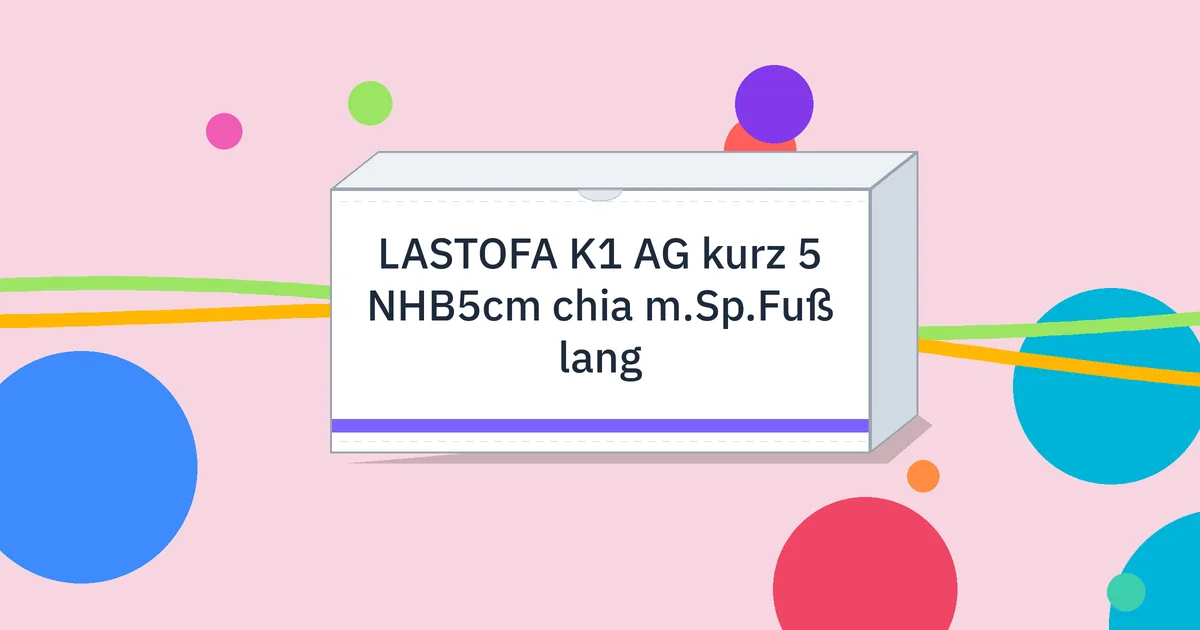 Symbolbild: Packung mit der Aufschrift LASTOFA K1 AG kurz 5 NHB5cm chia m.Sp.Fuß lang (PZN 13792936) – Verfügbarkeit und Bezug in Apotheken in Frankfurt am Main