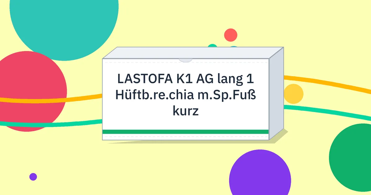 Symbolbild: Packung mit der Aufschrift LASTOFA K1 AG lang 1 Hüftb.re.chia m.Sp.Fuß kurz (PZN 13797170) – Verfügbarkeit und Bezug in Apotheken in Frankfurt am Main