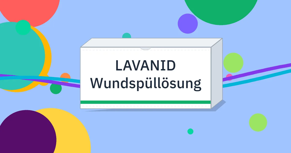 Symbolbild: Packung mit der Aufschrift LAVANID Wundspüllösung (PZN 18771028) – Verfügbarkeit und Bezug in Apotheken in Frankfurt am Main