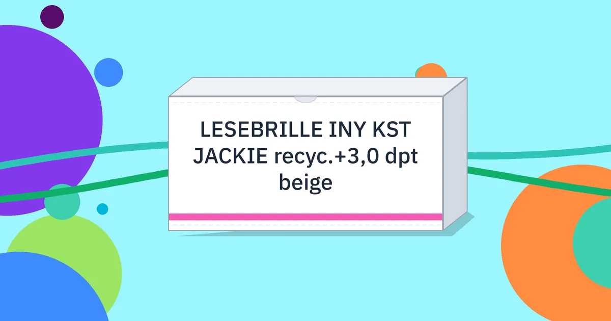 Symbolbild: Packung mit der Aufschrift LESEBRILLE INY KST JACKIE recyc.+3,0 dpt beige (PZN 19927917) – Verfügbarkeit und Bezug in Apotheken in Frankfurt am Main