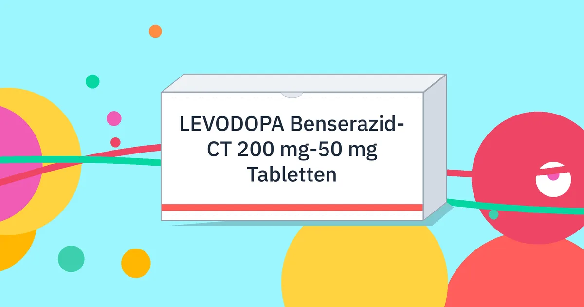 Symbolbild: Packung mit der Aufschrift LEVODOPA Benserazid-CT 200 mg-50 mg Tabletten (PZN 01126789) – Verfügbarkeit und Bezug in Apotheken in Frankfurt am Main