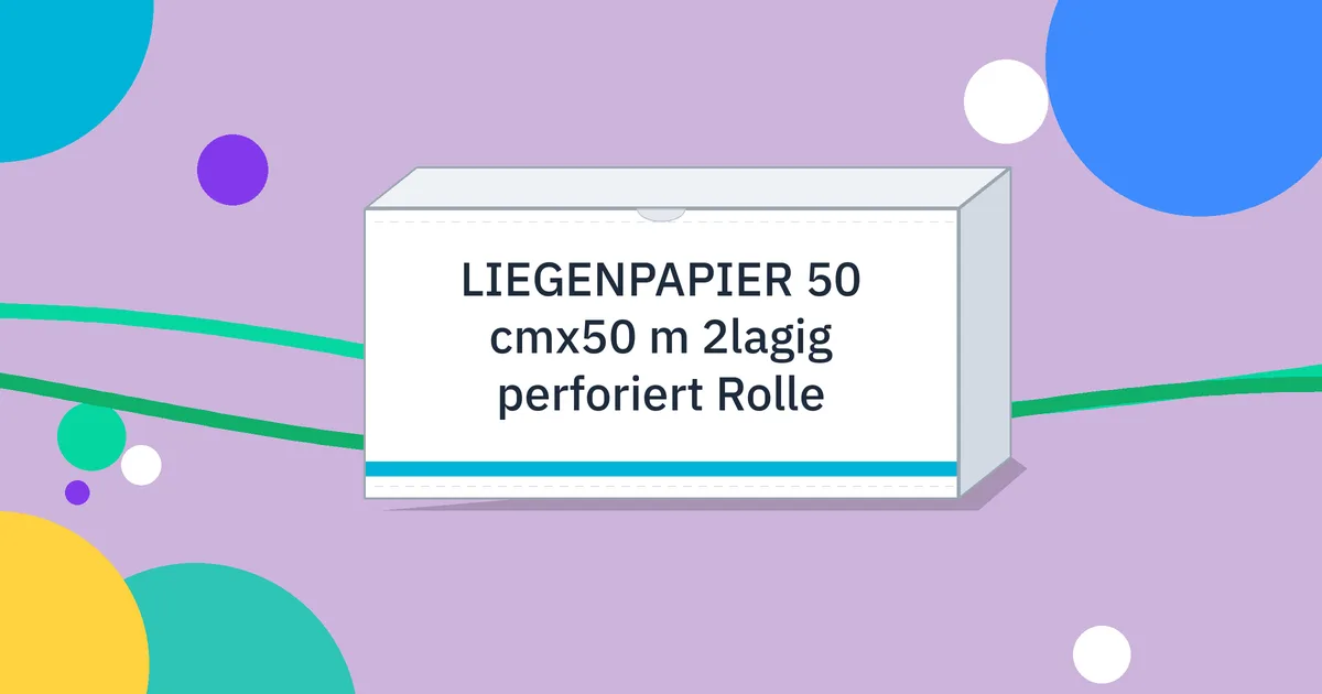 Symbolbild: Packung mit der Aufschrift LIEGENPAPIER 50 cmx50 m 2lagig perforiert Rolle (PZN 18788773) – Verfügbarkeit und Bezug in Apotheken in Frankfurt am Main