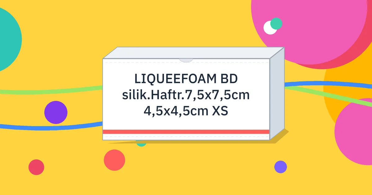 Symbolbild: Packung mit der Aufschrift LIQUEEFOAM BD silik.Haftr.7,5x7,5cm 4,5x4,5cm XS (PZN 19868729) – Verfügbarkeit und Bezug in Apotheken in Frankfurt am Main