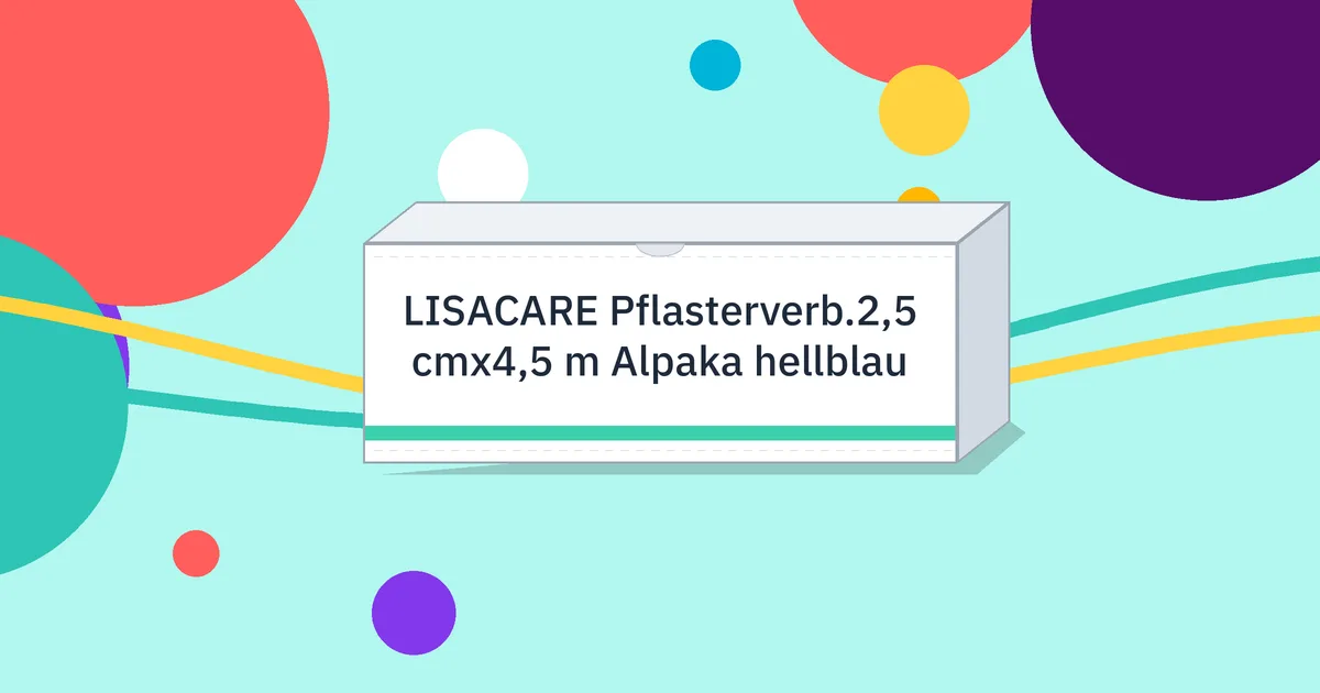 Symbolbild: Packung mit der Aufschrift LISACARE Pflasterverb.2,5 cmx4,5 m Alpaka hellblau (PZN 17891842) – Verfügbarkeit und Bezug in Apotheken in Frankfurt am Main