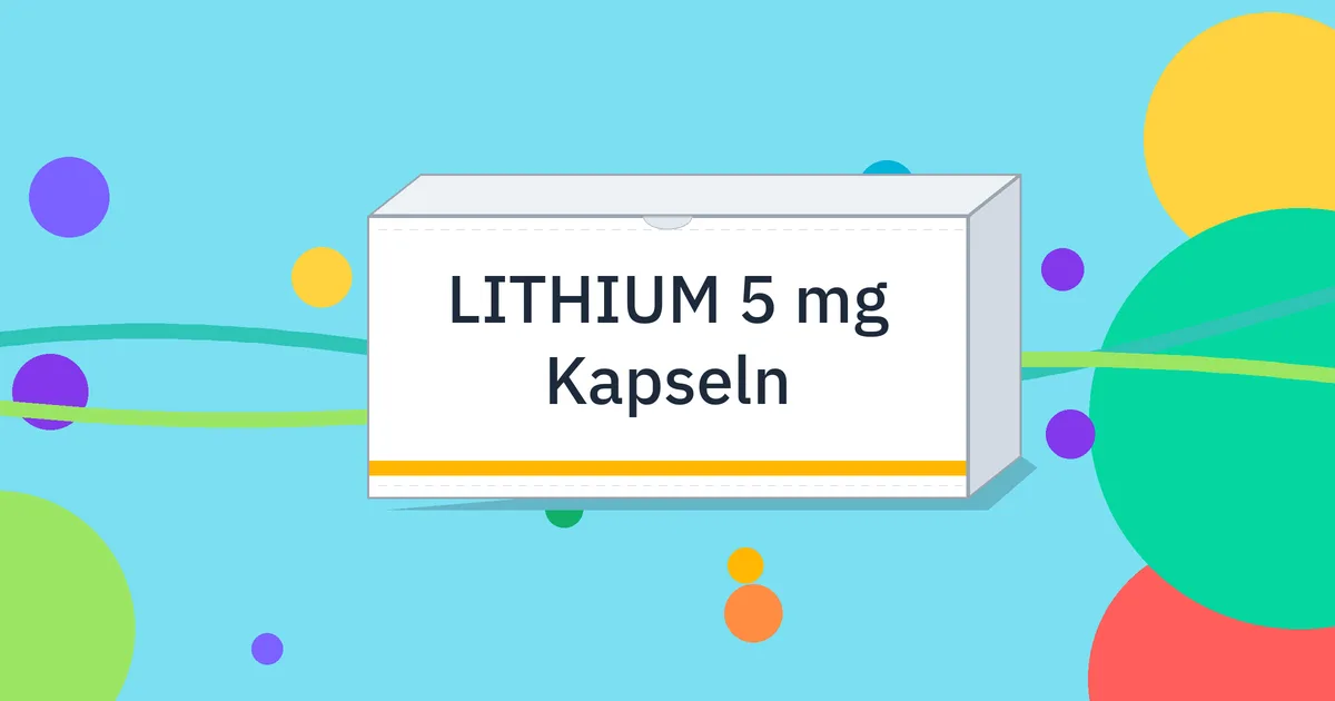 Symbolbild: Packung mit der Aufschrift LITHIUM 5 mg Kapseln (PZN 20349331) – Verfügbarkeit und Bezug in Apotheken in Frankfurt am Main