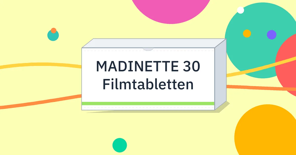 Symbolbild: Packung mit der Aufschrift MADINETTE 30 Filmtabletten (PZN 02420195) – Verfügbarkeit und Bezug in Apotheken in Frankfurt am Main