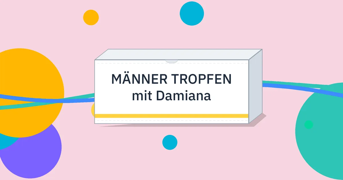 Symbolbild: Packung mit der Aufschrift MÄNNER TROPFEN mit Damiana (PZN 19967839) – Verfügbarkeit und Bezug in Apotheken in Frankfurt am Main