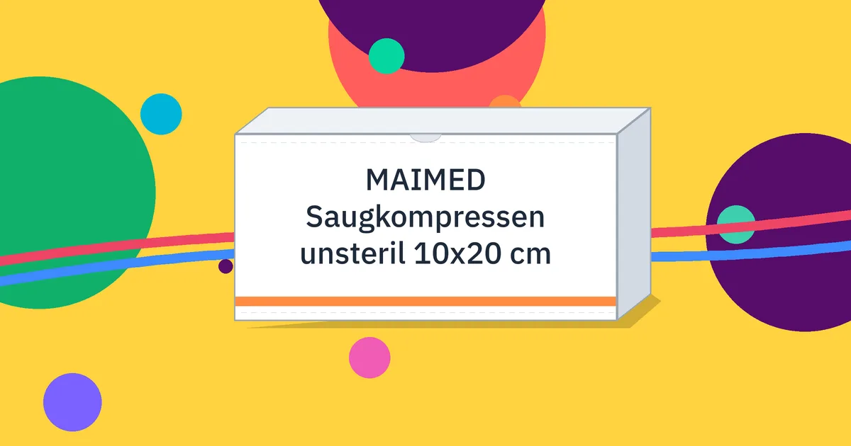 Symbolbild: Packung mit der Aufschrift MAIMED Saugkompressen unsteril 10x20 cm (PZN 06425605) – Verfügbarkeit und Bezug in Apotheken in Frankfurt am Main