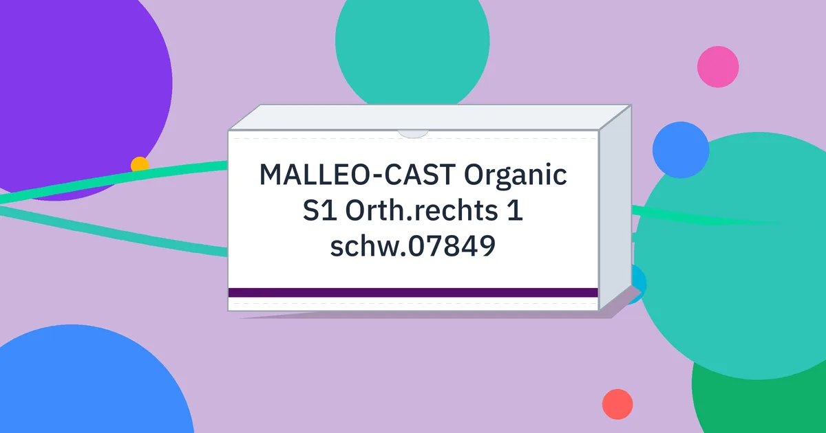 Symbolbild: Packung mit der Aufschrift MALLEO-CAST Organic S1 Orth.rechts 1 schw.07849 (PZN 20583386) – Verfügbarkeit und Bezug in Apotheken in Frankfurt am Main