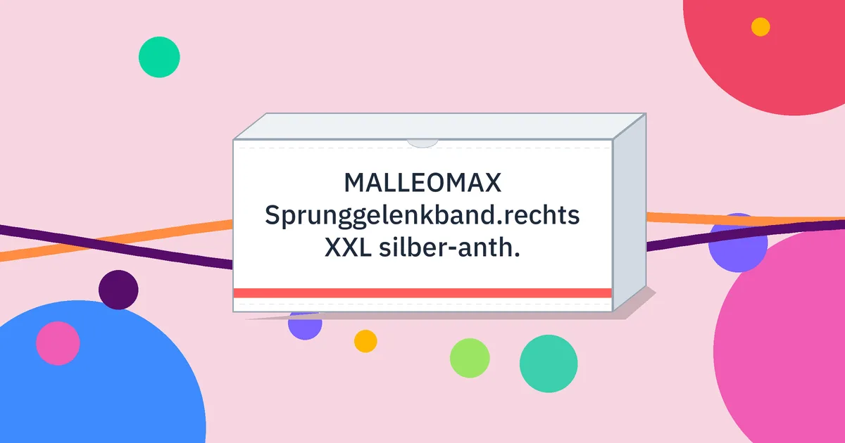 Symbolbild: Packung mit der Aufschrift MALLEOMAX Sprunggelenkband.rechts XXL silber-anth. (PZN 11097882) – Verfügbarkeit und Bezug in Apotheken in Frankfurt am Main