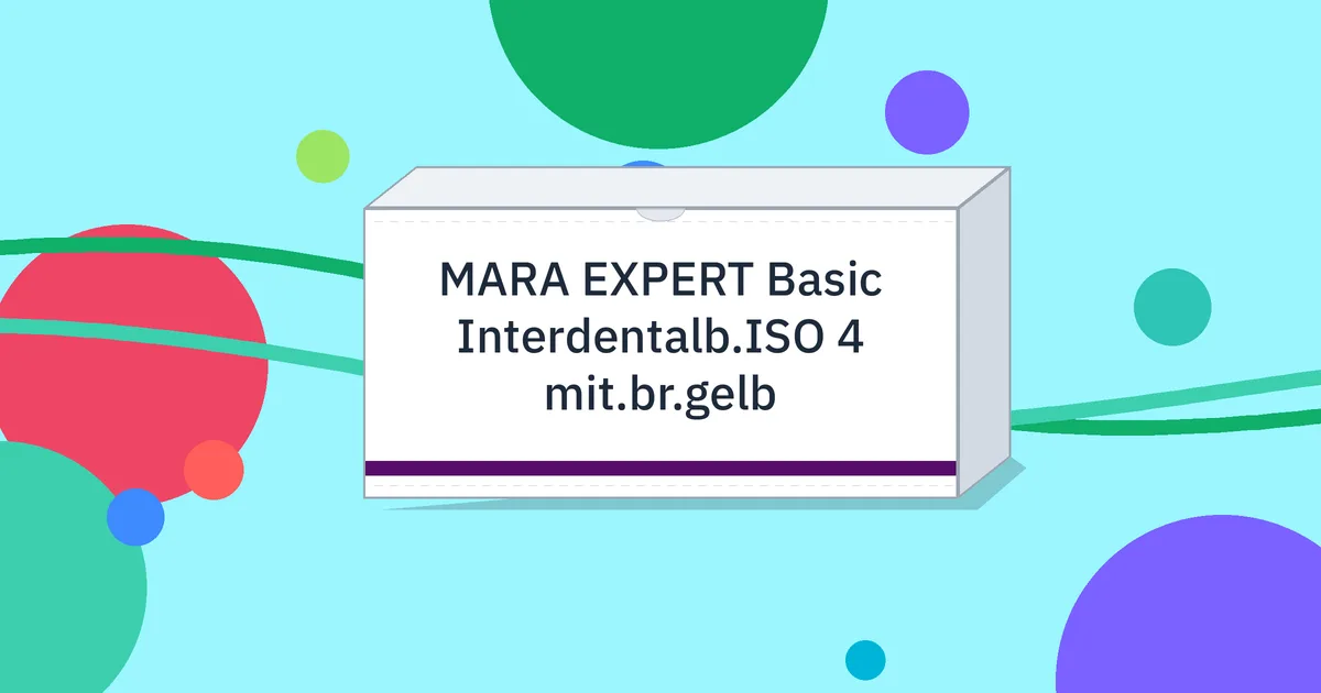 Symbolbild: Packung mit der Aufschrift MARA EXPERT Basic Interdentalb.ISO 4 mit.br.gelb (PZN 18457622) – Verfügbarkeit und Bezug in Apotheken in Frankfurt am Main