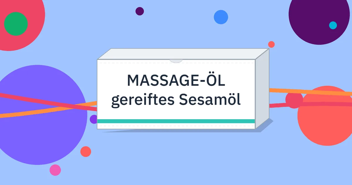 Symbolbild: Packung mit der Aufschrift MASSAGE-ÖL gereiftes Sesamöl (PZN 10199681) – Verfügbarkeit und Bezug in Apotheken in Frankfurt am Main