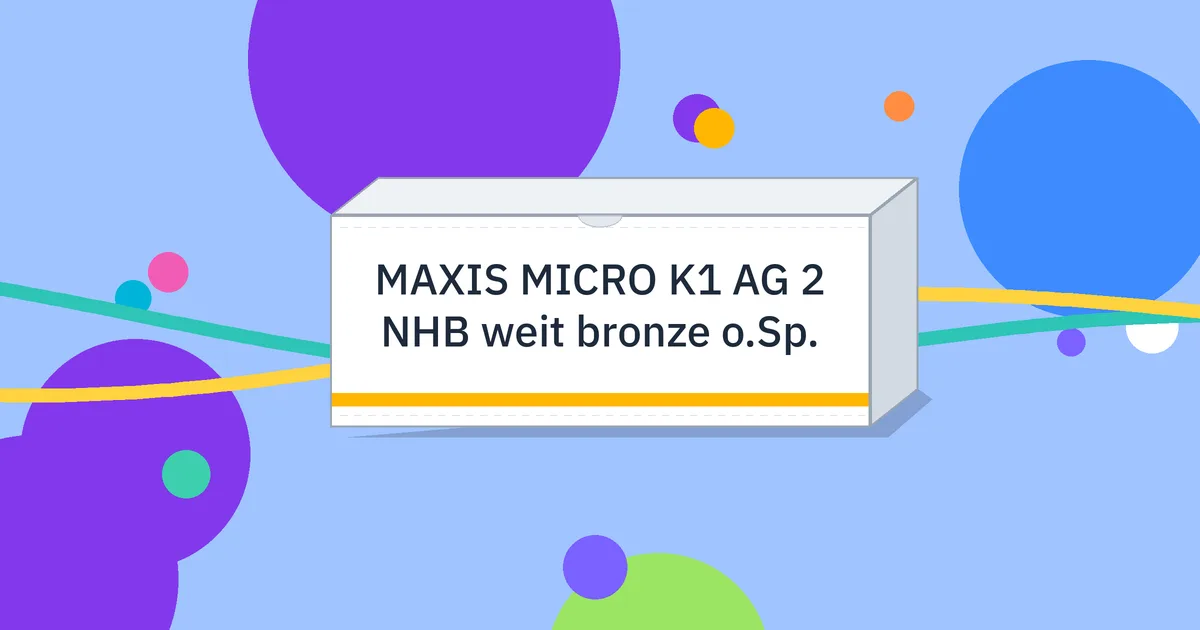 Symbolbild: Packung mit der Aufschrift MAXIS MICRO K1 AG 2 NHB weit bronze o.Sp. (PZN 17672494) – Verfügbarkeit und Bezug in Apotheken in Frankfurt am Main