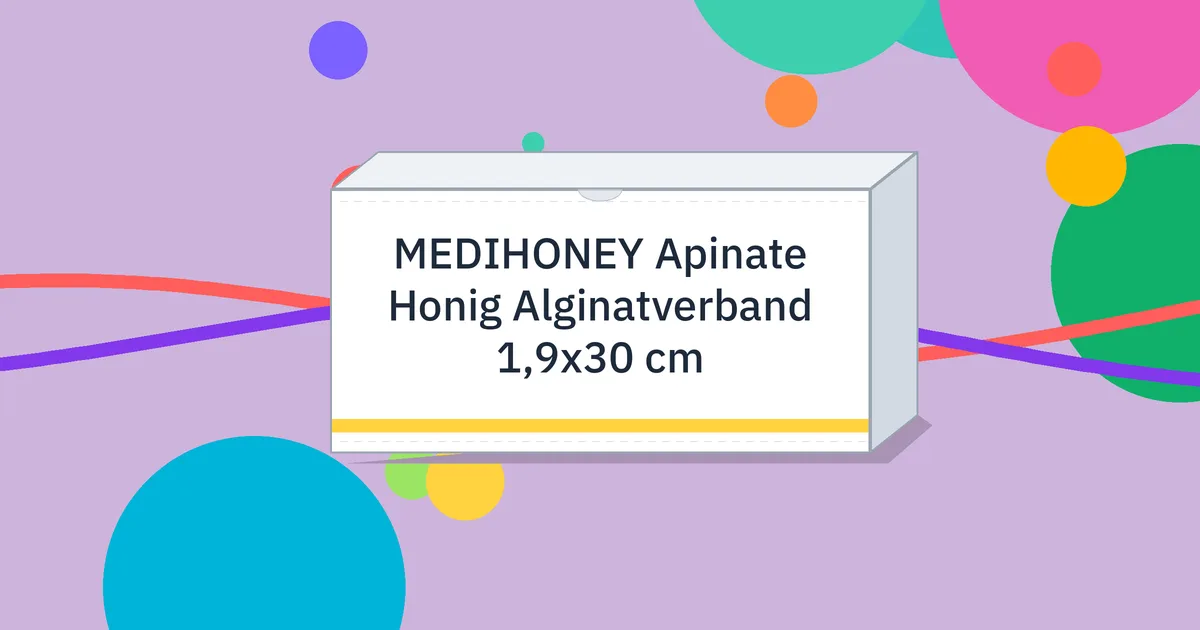 Symbolbild: Packung mit der Aufschrift MEDIHONEY Apinate Honig Alginatverband 1,9x30 cm (PZN 07617755) – Verfügbarkeit und Bezug in Apotheken in Frankfurt am Main