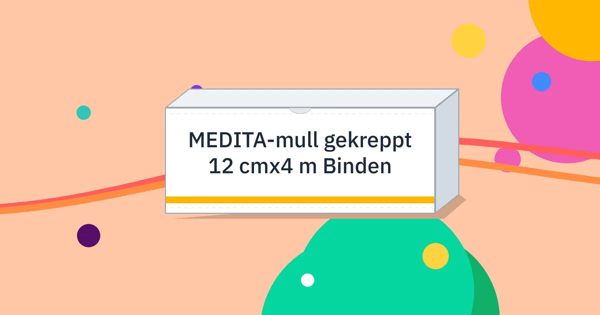 Symbolbild: Packung mit der Aufschrift MEDITA-mull gekreppt 12 cmx4 m Binden (PZN 19451998) – Verfügbarkeit und Bezug in Apotheken in Frankfurt am Main