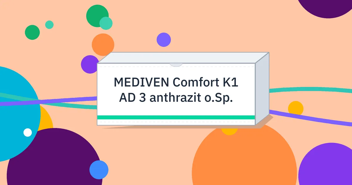 Symbolbild: Packung mit der Aufschrift MEDIVEN Comfort K1 AD 3 anthrazit o.Sp. (PZN 14558585) – Verfügbarkeit und Bezug in Apotheken in Frankfurt am Main