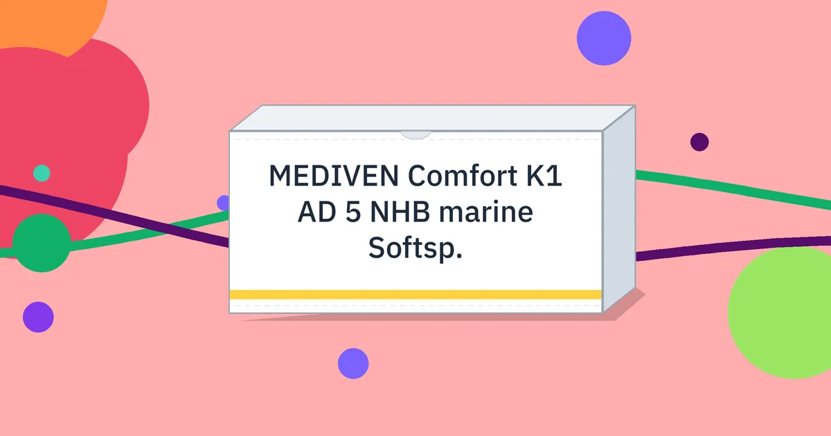 Symbolbild: Packung mit der Aufschrift MEDIVEN Comfort K1 AD 5 NHB marine Softsp. (PZN 14561073) – Verfügbarkeit und Bezug in Apotheken in Frankfurt am Main