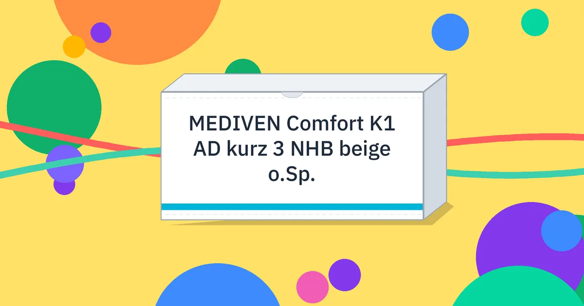 Symbolbild: Packung mit der Aufschrift MEDIVEN Comfort K1 AD kurz 3 NHB beige o.Sp. (PZN 14556770) – Verfügbarkeit und Bezug in Apotheken in Frankfurt am Main