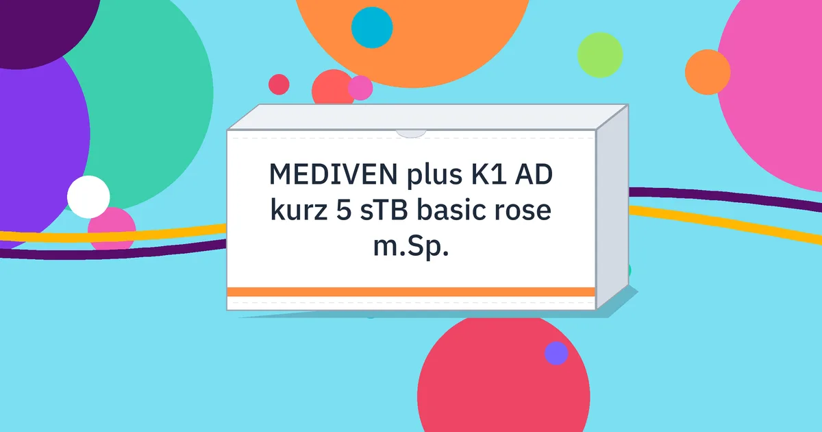 Symbolbild: Packung mit der Aufschrift MEDIVEN plus K1 AD kurz 5 sTB basic rose m.Sp. (PZN 15046893) – Verfügbarkeit und Bezug in Apotheken in Frankfurt am Main