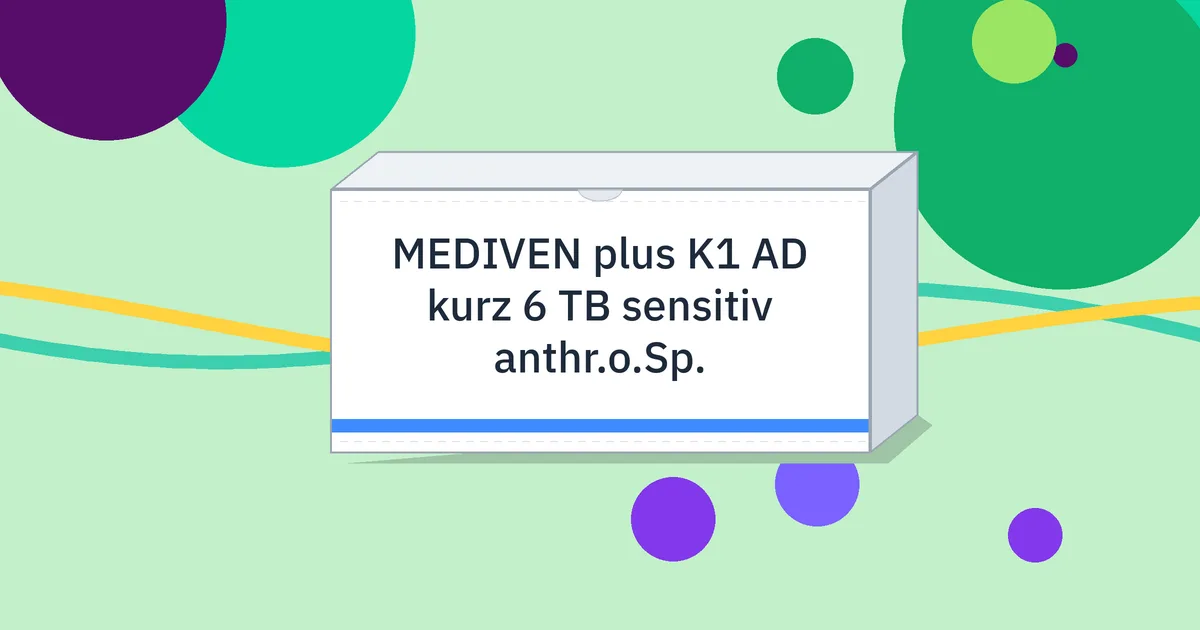 Symbolbild: Packung mit der Aufschrift MEDIVEN plus K1 AD kurz 6 TB sensitiv anthr.o.Sp. (PZN 15052994) – Verfügbarkeit und Bezug in Apotheken in Frankfurt am Main
