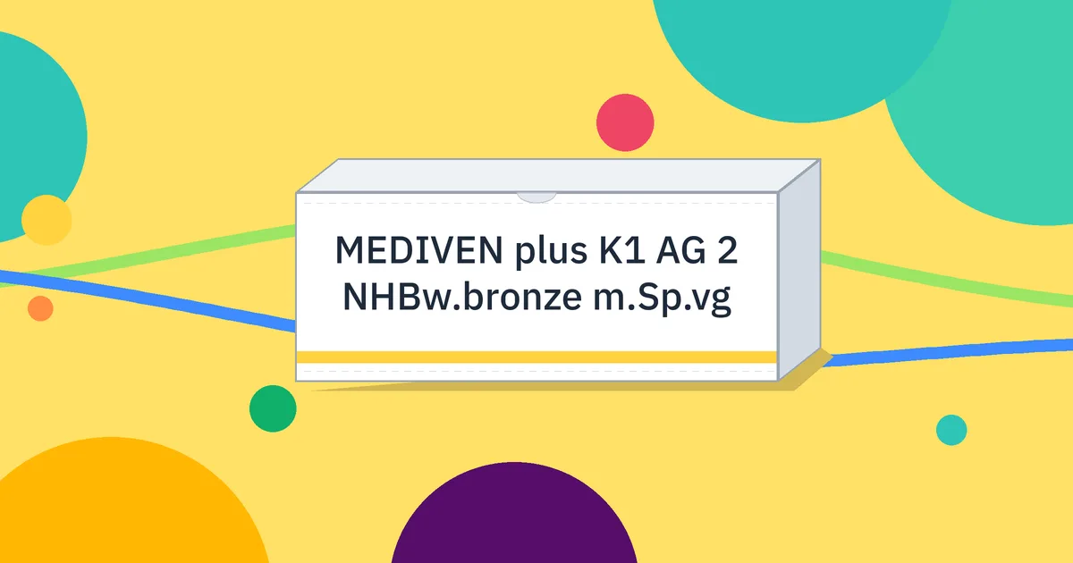 Symbolbild: Packung mit der Aufschrift MEDIVEN plus K1 AG 2 NHBw.bronze m.Sp.vg (PZN 15923839) – Verfügbarkeit und Bezug in Apotheken in Frankfurt am Main