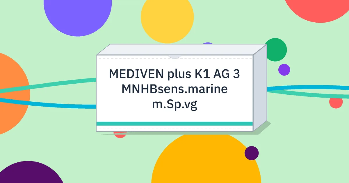 Symbolbild: Packung mit der Aufschrift MEDIVEN plus K1 AG 3 MNHBsens.marine m.Sp.vg (PZN 15917939) – Verfügbarkeit und Bezug in Apotheken in Frankfurt am Main
