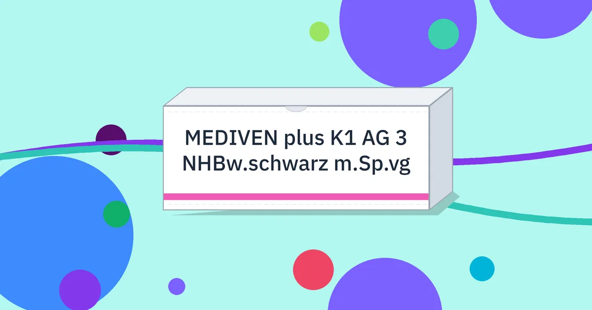 Symbolbild: Packung mit der Aufschrift MEDIVEN plus K1 AG 3 NHBw.schwarz m.Sp.vg (PZN 15924595) – Verfügbarkeit und Bezug in Apotheken in Frankfurt am Main