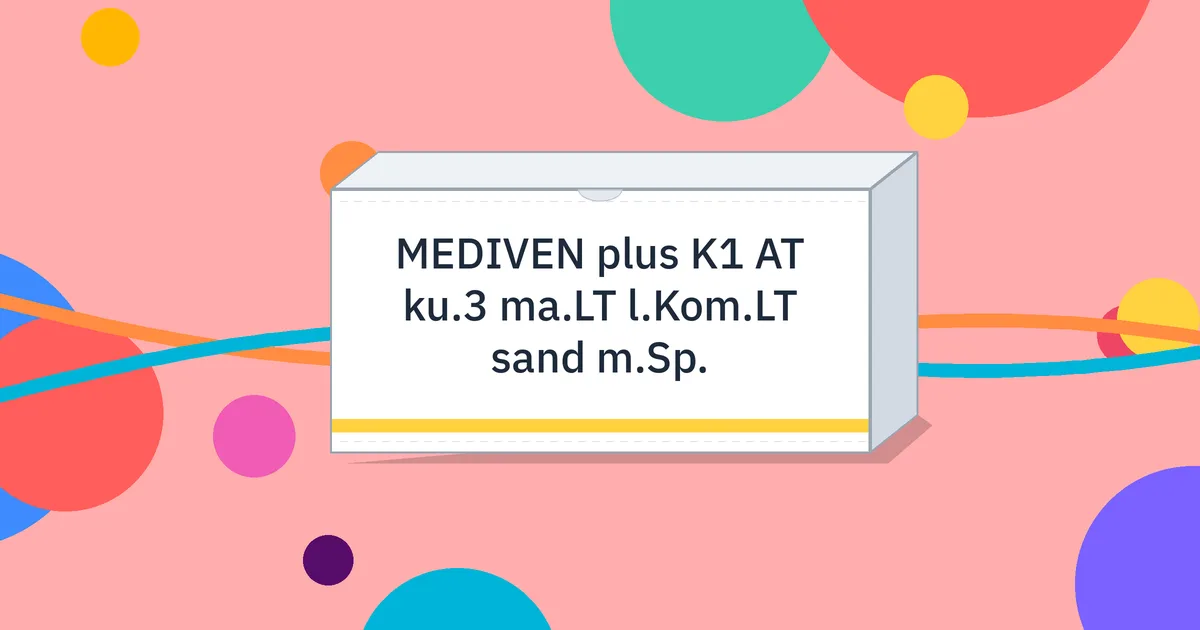Symbolbild: Packung mit der Aufschrift MEDIVEN plus K1 AT ku.3 ma.LT l.Kom.LT sand m.Sp. (PZN 18943819) – Verfügbarkeit und Bezug in Apotheken in Frankfurt am Main