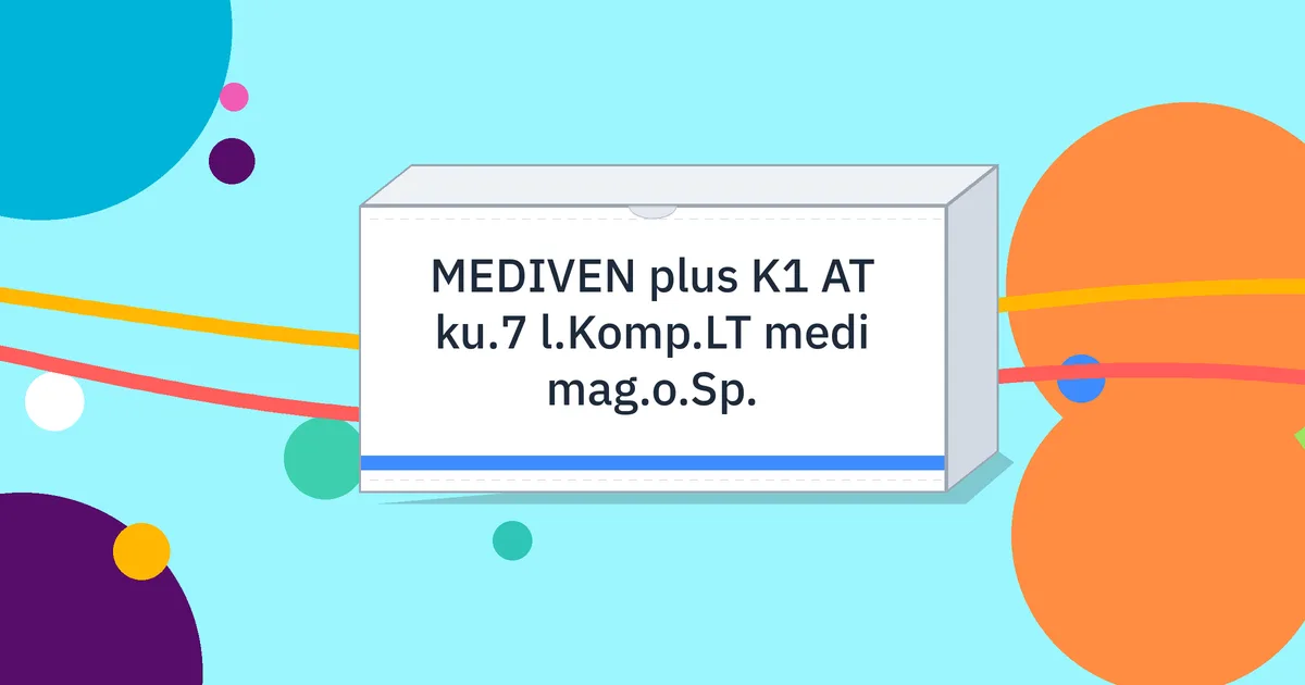 Symbolbild: Packung mit der Aufschrift MEDIVEN plus K1 AT ku.7 l.Komp.LT medi mag.o.Sp. (PZN 15029481) – Verfügbarkeit und Bezug in Apotheken in Frankfurt am Main