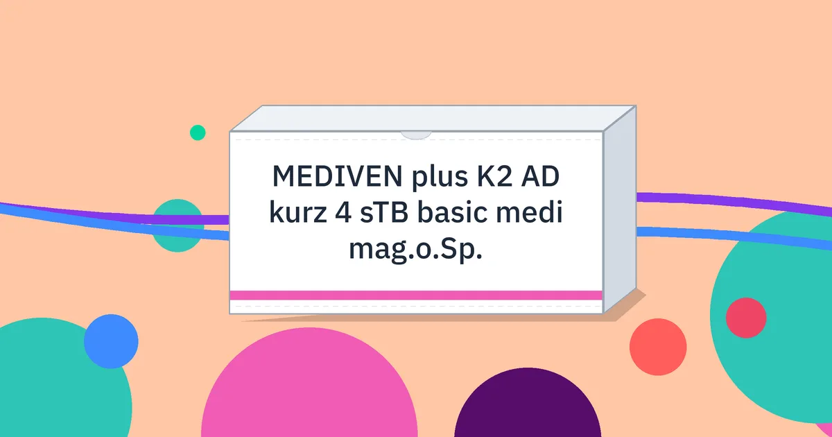 Symbolbild: Packung mit der Aufschrift MEDIVEN plus K2 AD kurz 4 sTB basic medi mag.o.Sp. (PZN 15099889) – Verfügbarkeit und Bezug in Apotheken in Frankfurt am Main