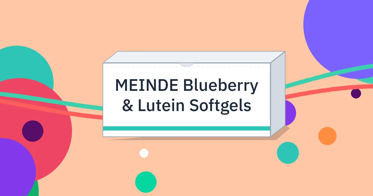 Symbolbild: Packung mit der Aufschrift MEINDE Blueberry & Lutein Softgels (PZN 20103914) – Verfügbarkeit und Bezug in Apotheken in Frankfurt am Main