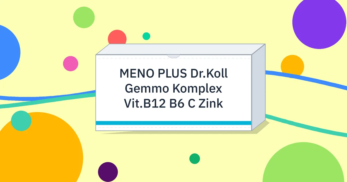 Symbolbild: Packung mit der Aufschrift MENO PLUS Dr.Koll Gemmo Komplex Vit.B12 B6 C Zink (PZN 18137662) – Verfügbarkeit und Bezug in Apotheken in Frankfurt am Main
