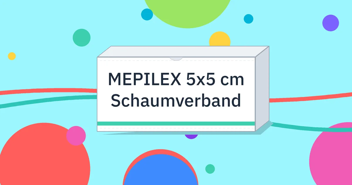 Symbolbild: Packung mit der Aufschrift MEPILEX 5x5 cm Schaumverband (PZN 13822235) – Verfügbarkeit und Bezug in Apotheken in Frankfurt am Main