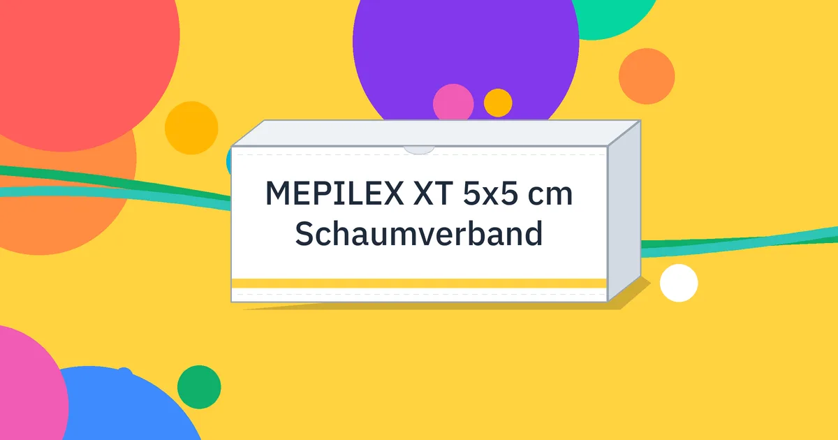 Symbolbild: Packung mit der Aufschrift MEPILEX XT 5x5 cm Schaumverband (PZN 18022746) – Verfügbarkeit und Bezug in Apotheken in Frankfurt am Main