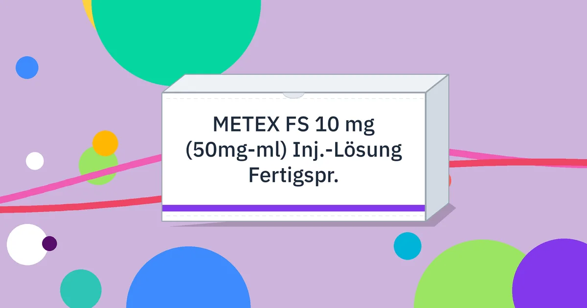 Symbolbild: Packung mit der Aufschrift METEX FS 10 mg (50mg-ml) Inj.-Lösung Fertigspr. (PZN 01178065) – Verfügbarkeit und Bezug in Apotheken in Frankfurt am Main