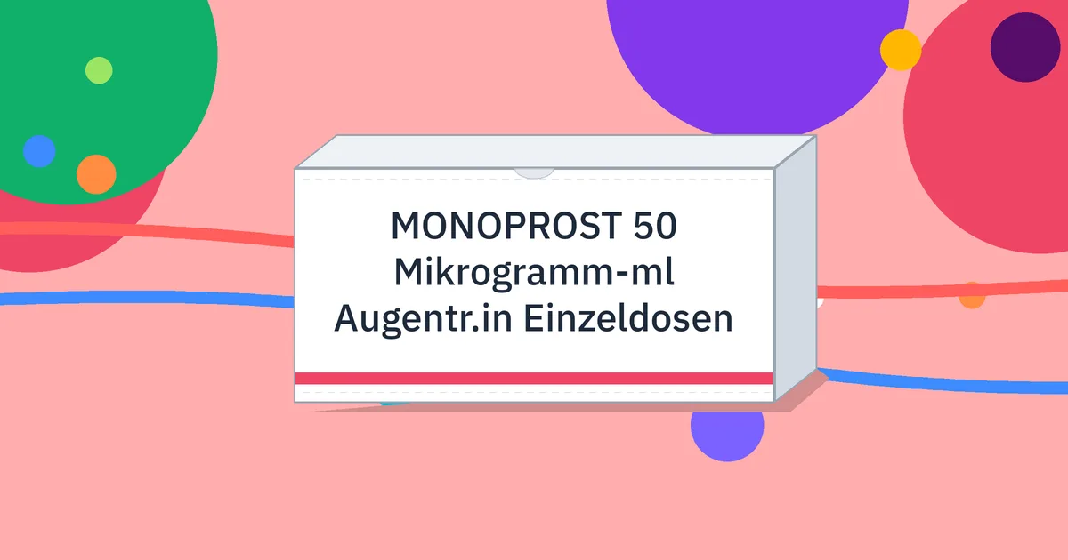 Symbolbild: Packung mit der Aufschrift MONOPROST 50 Mikrogramm-ml Augentr.in Einzeldosen (PZN 13600026) – Verfügbarkeit und Bezug in Apotheken in Frankfurt am Main