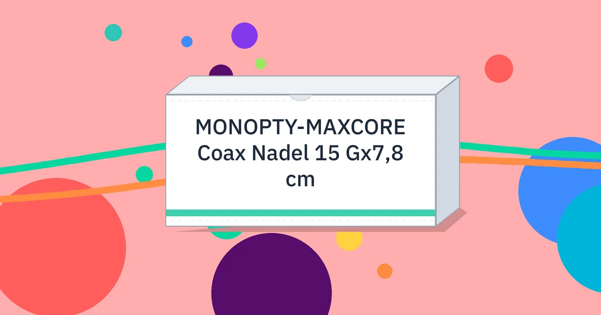 Symbolbild: Packung mit der Aufschrift MONOPTY-MAXCORE Coax Nadel 15 Gx7,8 cm (PZN 07780745) – Verfügbarkeit und Bezug in Apotheken in Frankfurt am Main