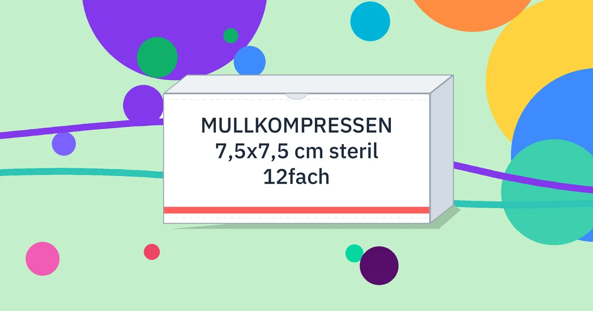 Symbolbild: Packung mit der Aufschrift MULLKOMPRESSEN 7,5x7,5 cm steril 12fach (PZN 07216335) – Verfügbarkeit und Bezug in Apotheken in Frankfurt am Main